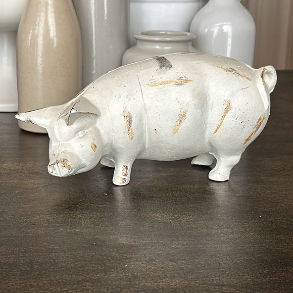 Accents | Cast Iron Heavy Pig Figurine Distressed White Shabby Chic ...